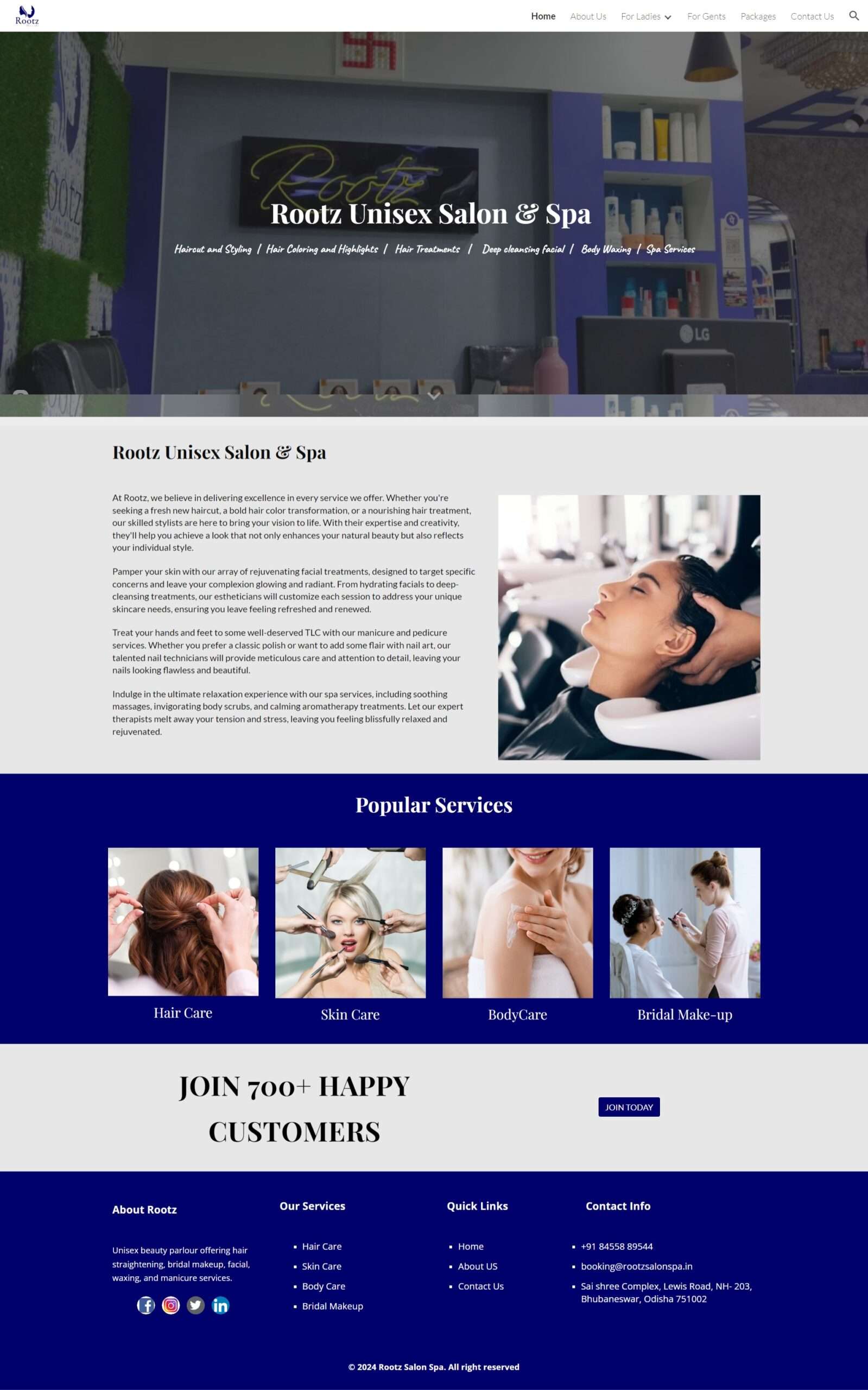 Rootz Unisex salon and Spa-Portfolio by Webzin Infotech